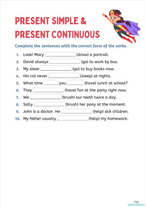 Present Simple Tense VS Present Continuous Tense A2. Interactive worksheet | TopWorksheets