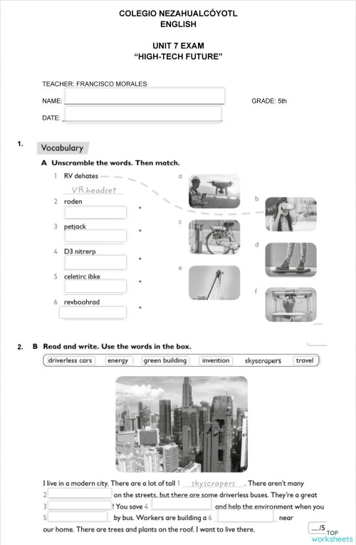 5TH GRADE UNIT 7 EXAM. Ficha interactiva | TopWorksheets