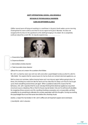 PSYCHOLOGICAL DISORDER: SNEAK PEAK. Interactive worksheet | TopWorksheets