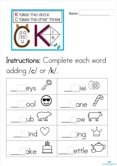 Using c or k. Interactive worksheet | TopWorksheets