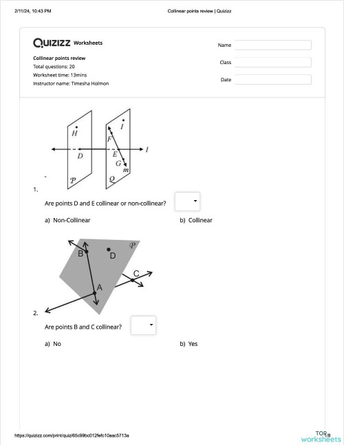 Collinear Points Review. Interactive worksheet | TopWorksheets