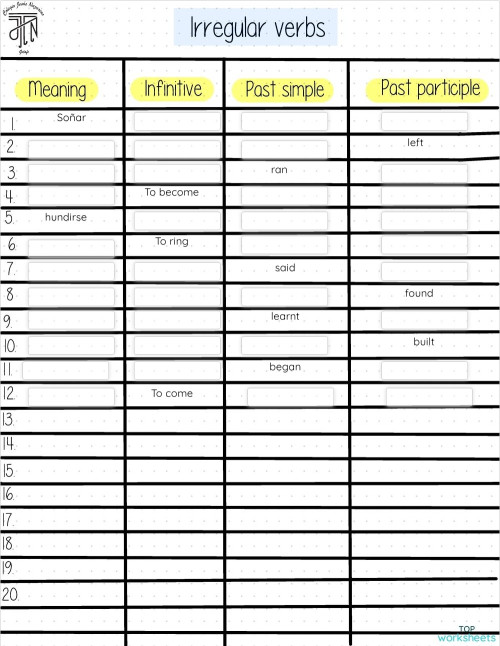 VERBOS IRREGULARES II. Interactive worksheet | TopWorksheets