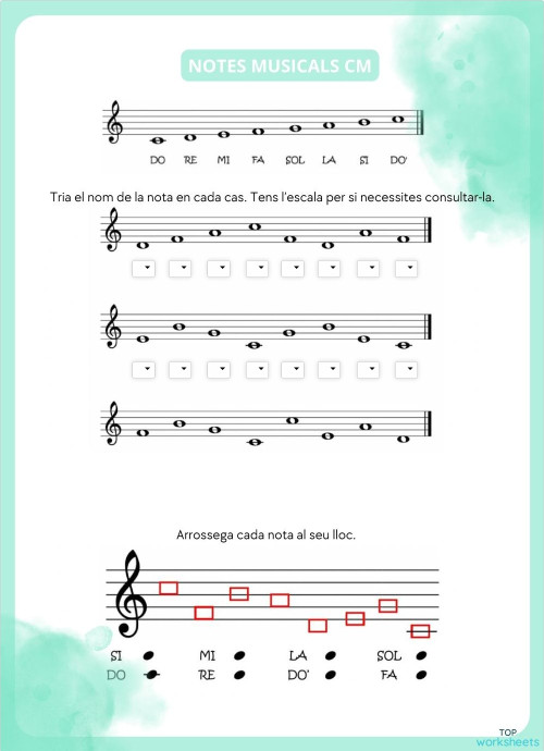 Notes en clau de sol i en clau de fa en 4a. Fitxa interactiva ...