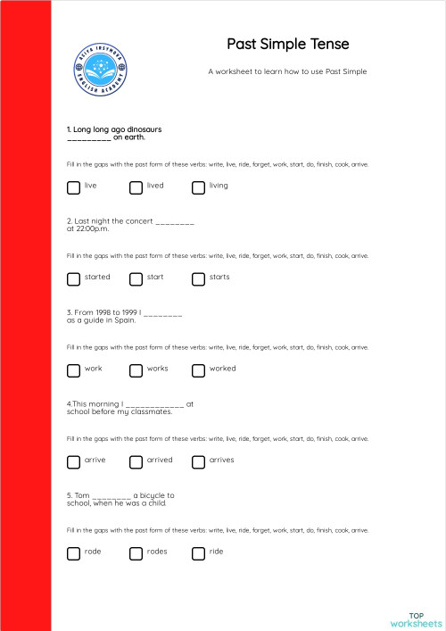 Past Simple Tense. Interactive worksheet | TopWorksheets