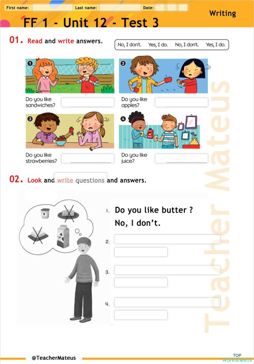 FF 1 - Unit 12 - Test 3 - Writing. Interactive worksheet | TopWorksheets