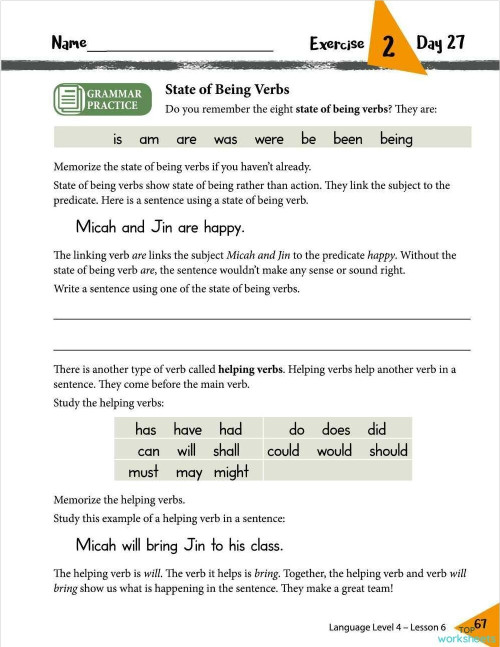 Lesson 6: Grammar Practice Pg 67-68 Ex 2. Interactive worksheet ...