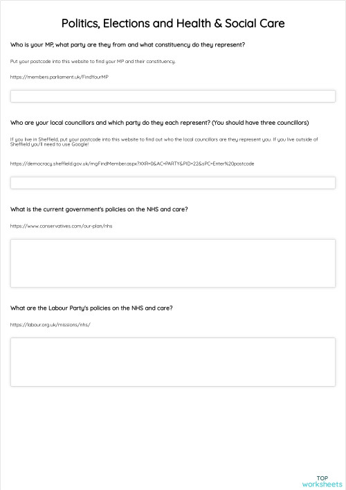 Politics, Elections and Health & Social Care. Interactive worksheet ...