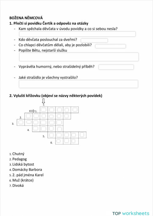 Božena Němcová. Interactive worksheet | TopWorksheets