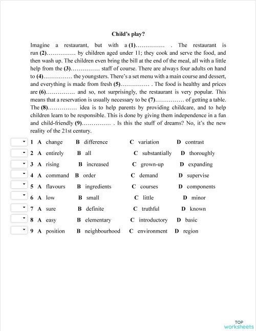 SAT_Reading practice_Childs play. Interactive worksheet | TopWorksheets
