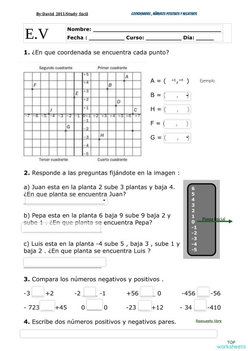 Hojas De Trabajo De Números Enteros Positivos Y Negativos Números