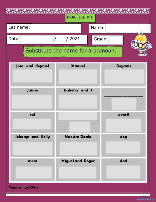 PRACTICE 1 PERSONAL PRONOUNS.. Interactive worksheet | TopWorksheets