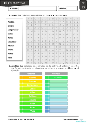 El Sustantivo. Ficha interactiva | TopWorksheets
