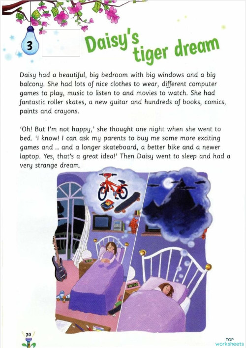 Storyfun for Movers 4 SB Story 3 Daisy's tiger dream. Interactive worksheet | TopWorksheets