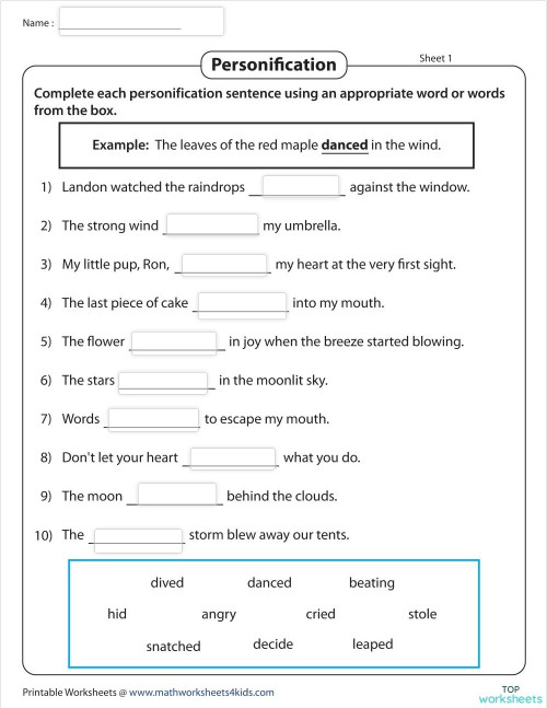 Personification Worksheet. Interactive worksheet | TopWorksheets