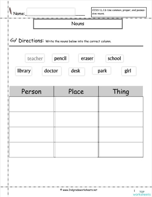 Nouns 1 Year 2. Interactive worksheet | TopWorksheets