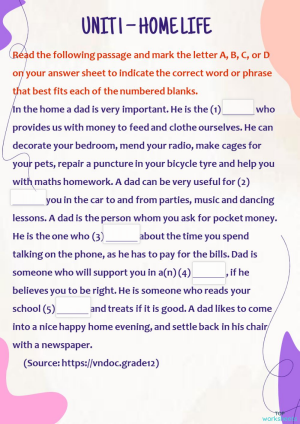 Reading - Unit 1: Home life. Interactive worksheet | TopWorksheets