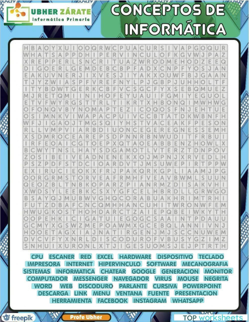 Sopa de Letras de Informática. Ficha interactiva | TopWorksheets