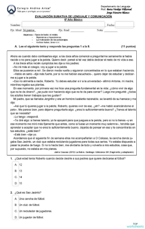 Evaluación Lenguaje Unidad 4, lección 3 y 4. Ficha interactiva ...