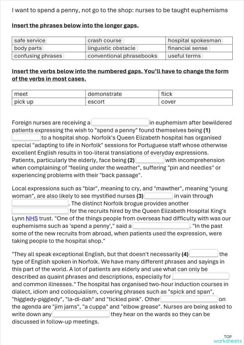 euphemisms. Interactive worksheet | TopWorksheets