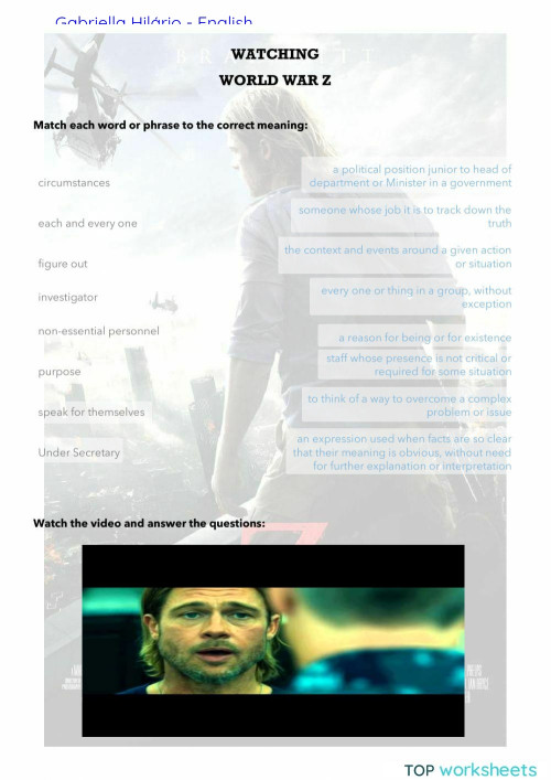 (2T) Watching - World War Z. Interactive worksheet | TopWorksheets