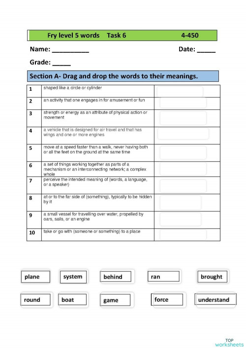 Fry level 5 words Task 6. Interactive worksheet | TopWorksheets