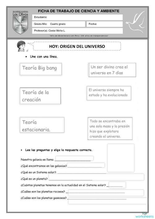 UNIVERSO y el sistema solar. Ficha interactiva | TopWorksheets