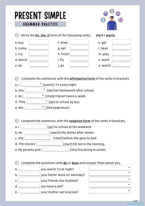 Present Simple 2ESO. Interactive worksheet | TopWorksheets