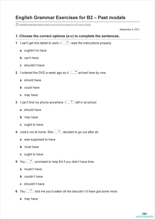 past modals. Interactive worksheet | TopWorksheets