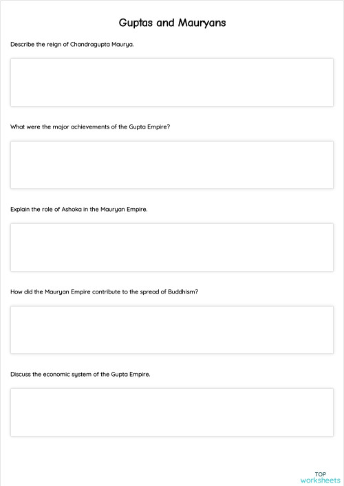 Guptas and Mauryans. Interactive worksheet | TopWorksheets