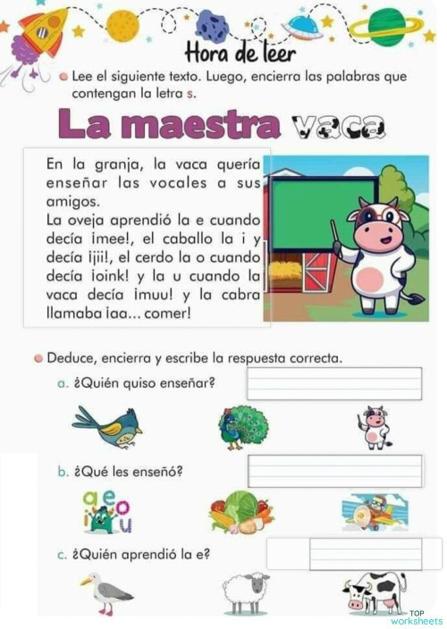 LA MAESTRA VACA. Ficha interactiva | TopWorksheets