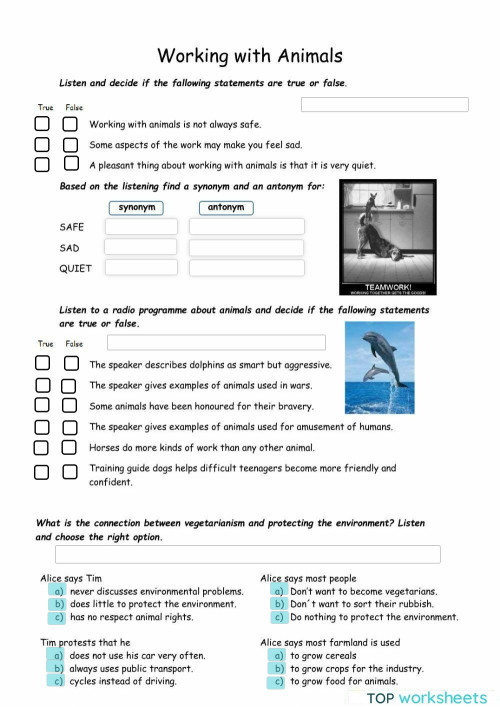 Working with animals. Interactive worksheet | TopWorksheets