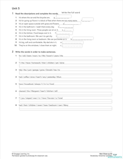 Close-Up A2 Extra Tasks Vocabulary & Grammar U5. Interactive worksheet | TopWorksheets