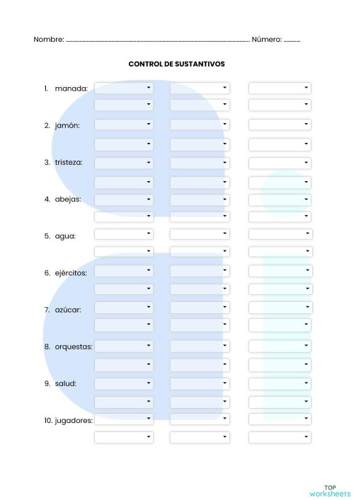 Clases de sustantivos. Ficha interactiva | TopWorksheets
