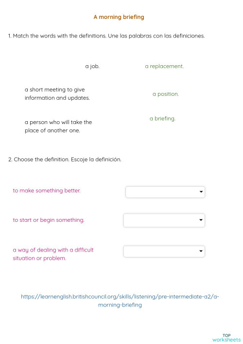A morning briefing.. Interactive worksheet | TopWorksheets