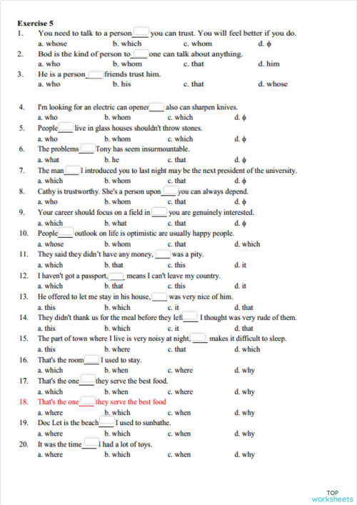 Relative Clause 06 Interactive Worksheet Topworksheets 3483