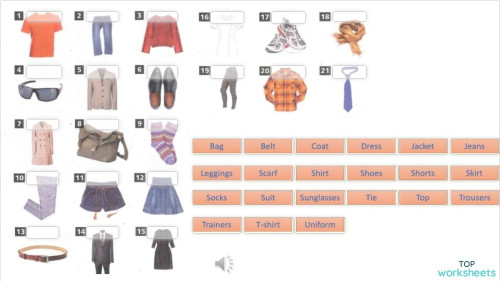 Clothes (Matching). Interactive worksheet | TopWorksheets