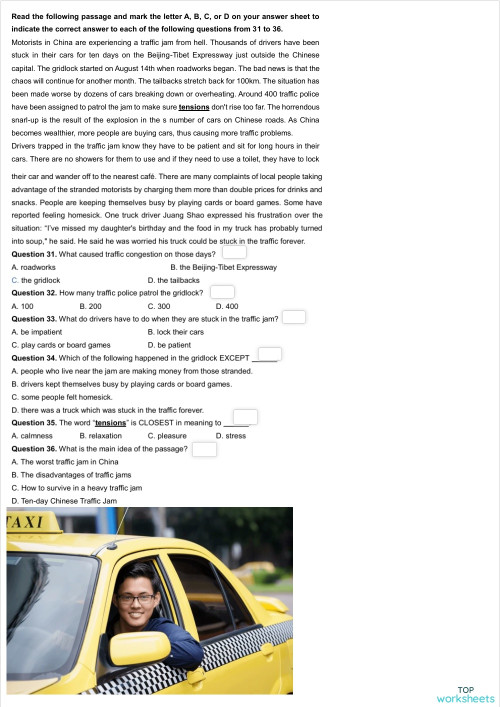 READING MULTIPLE CHOICE 18. Interactive worksheet | TopWorksheets