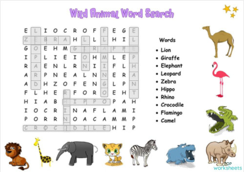 WordSearch Animal. Interactive worksheet | TopWorksheets