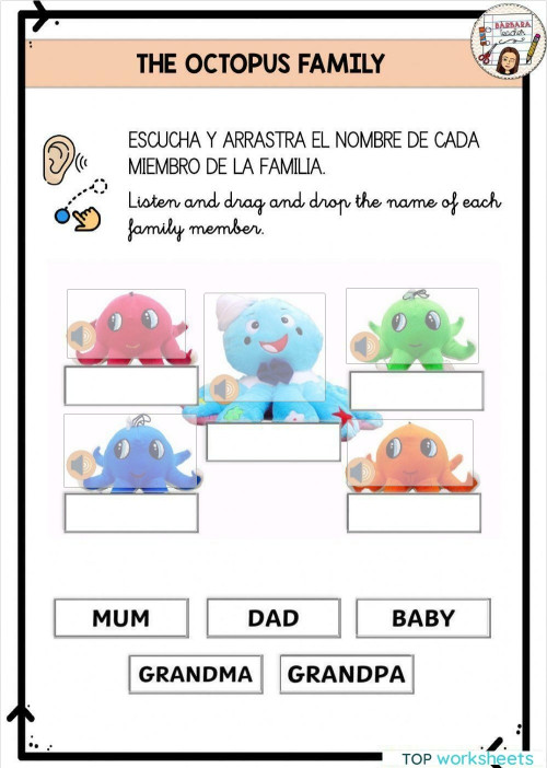 Family octopus. Interactive worksheet | TopWorksheets