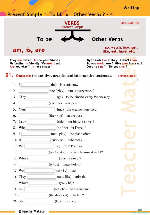 PRESENT SIMPLE - To BE or Other Verbs - 4 - Writing - TM0171 ...