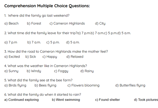 Get Smart 4 - Unit 3 - Comprehension (MCQ) - (A Trip To Cameron ...