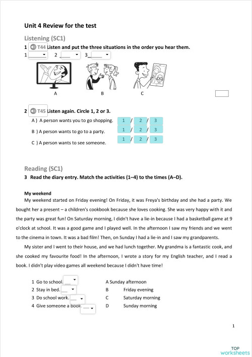 Mini listening practice. Interactive worksheet | TopWorksheets