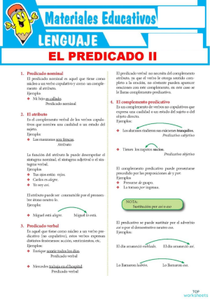 EL PREDICADO II. Ficha interactiva | TopWorksheets