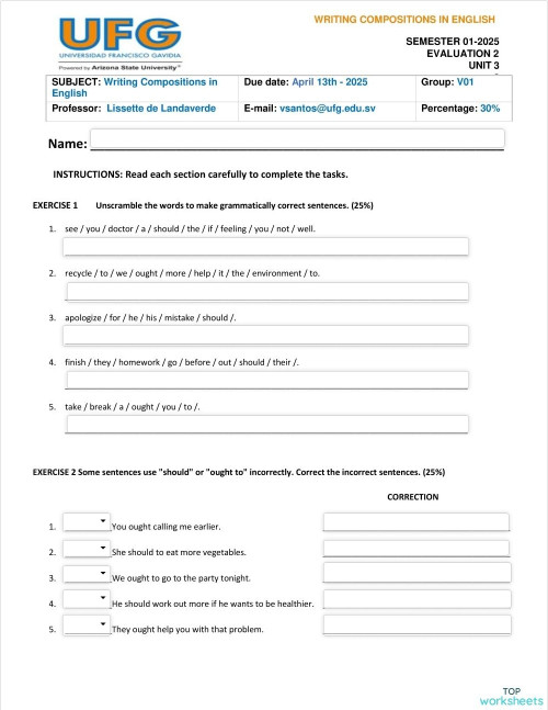 SHOULD AND OUGHT TO. Interactive worksheet | TopWorksheets