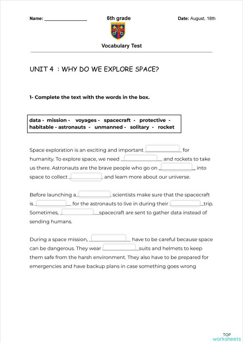 vocabulary test 2 space. Interactive worksheet | TopWorksheets