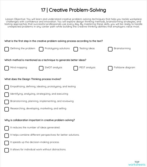 17 | Creative Problem-Solving. Interactive worksheet | TopWorksheets