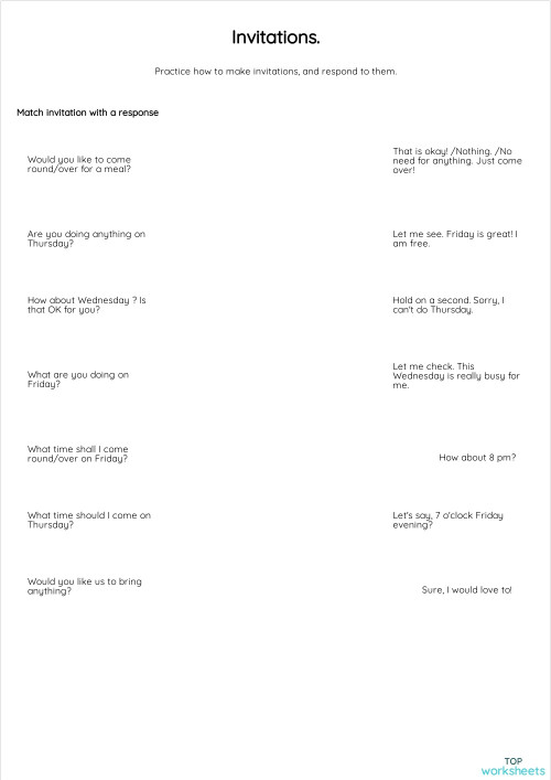 Invitations.. Interactive worksheet | TopWorksheets