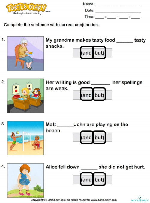 Conjunctions: and, but. Interactive worksheet | TopWorksheets