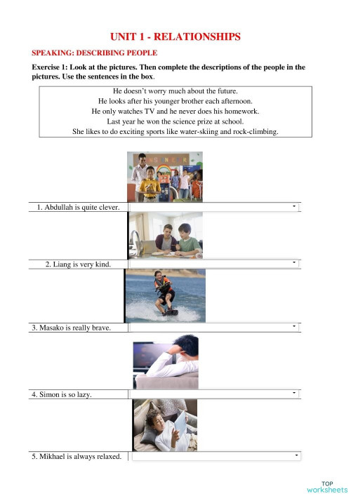 Unit 1 - Relationship - Speaking Skill. Interactive worksheet | TopWorksheets