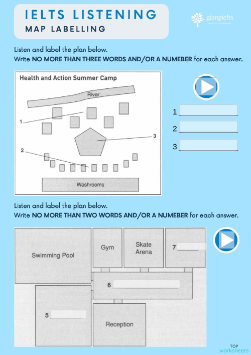 6. IELTS Listening - Map Labelling 1. Interactive worksheet | TopWorksheets